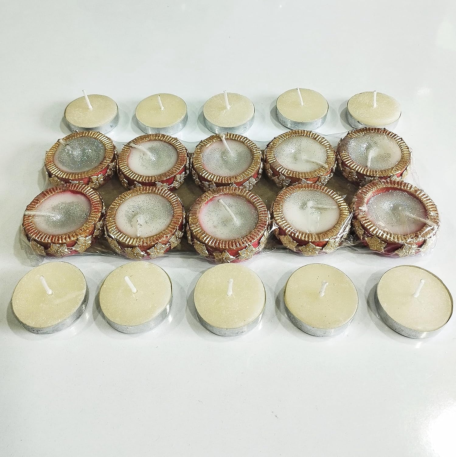 Poojnam Traders Diya Set of 10 Terracotta Wax Diyas with 10 Free Wax ...