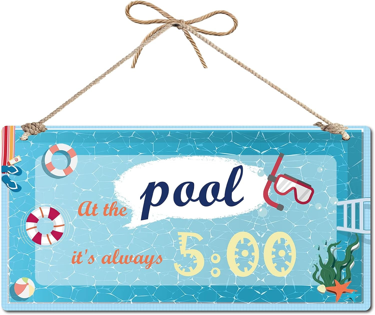 at The Pool It's Always 5 O'clock Hanging Signs and Plaques Funny Wall ...