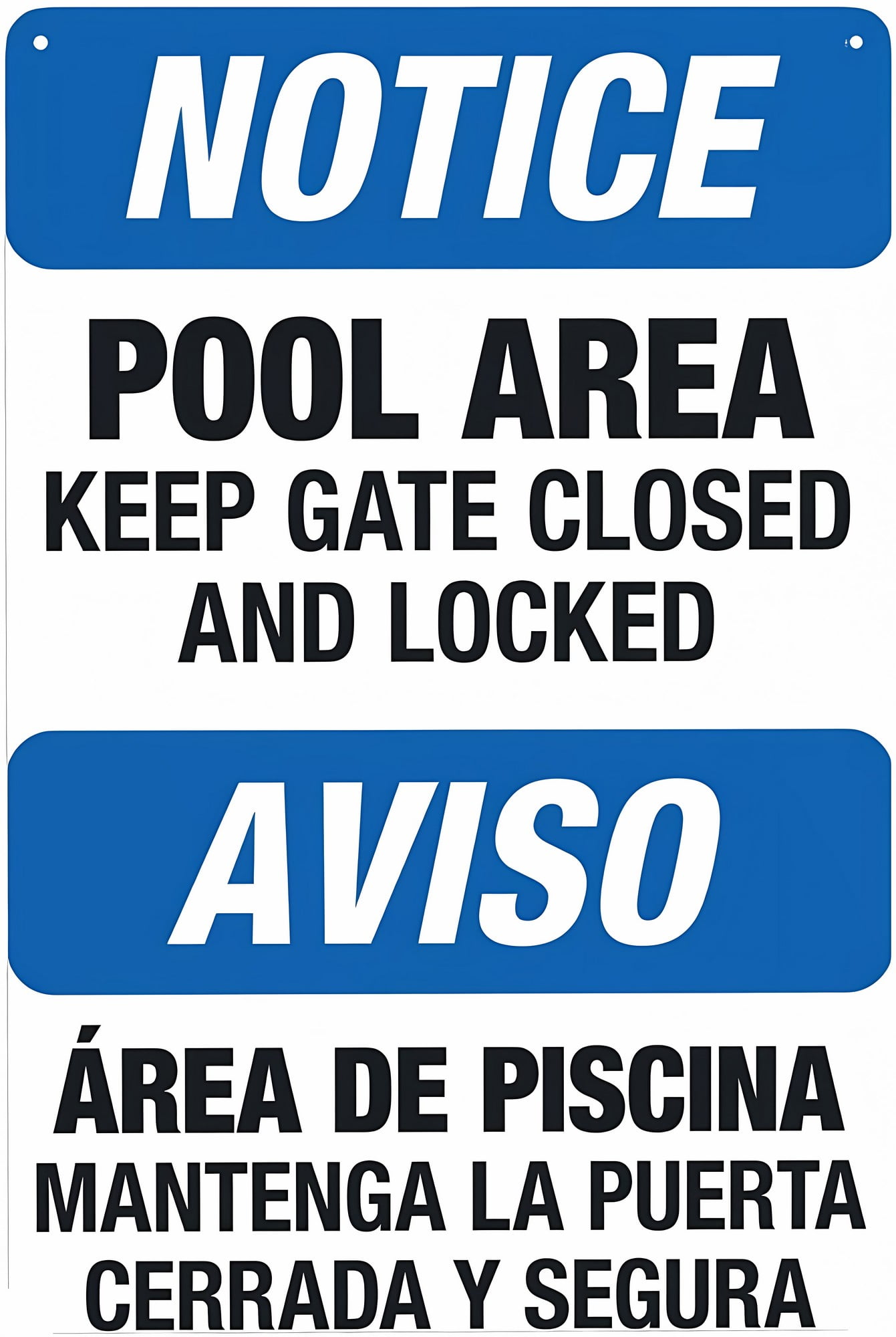 Pool Area Keep Gate Closed and Locked Sign (Bilingual English Spanish ...