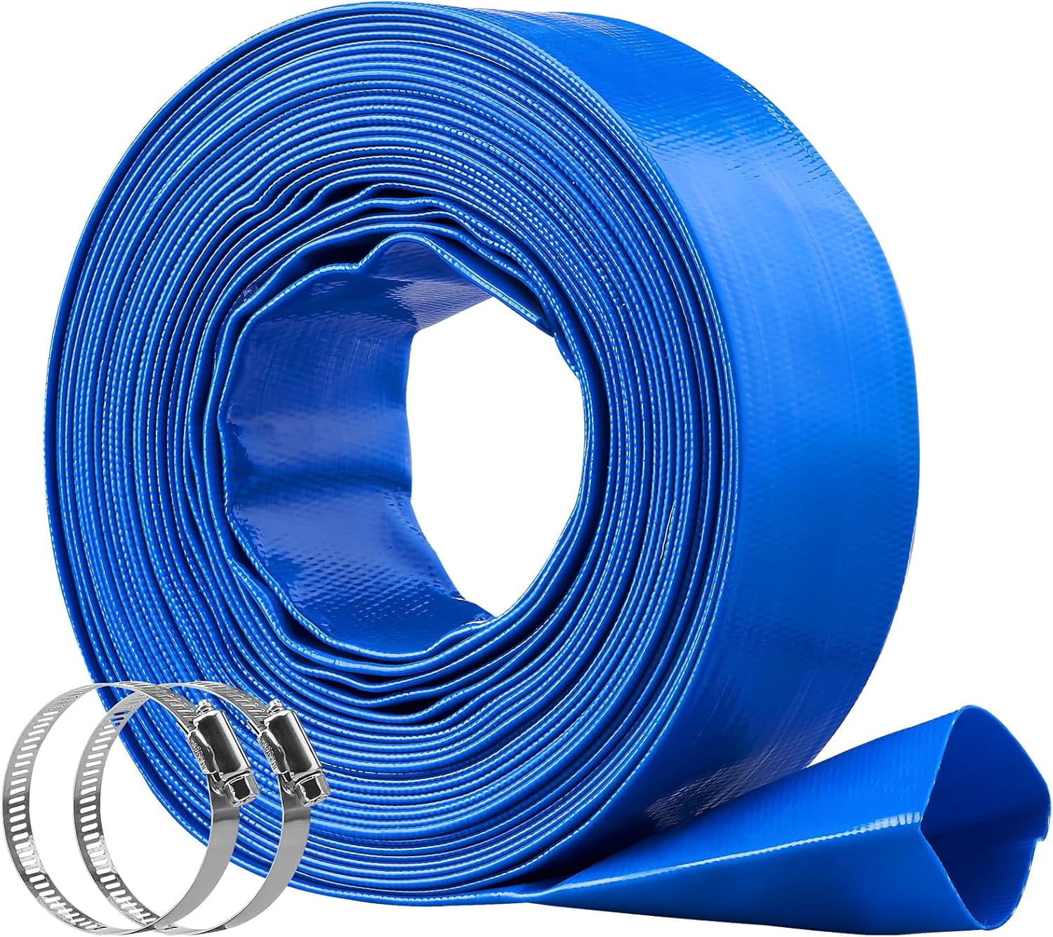 Pool Backwash Hose, 2 in x 50 ft, Heavy-Duty PVC Flat Pool Discharge ...