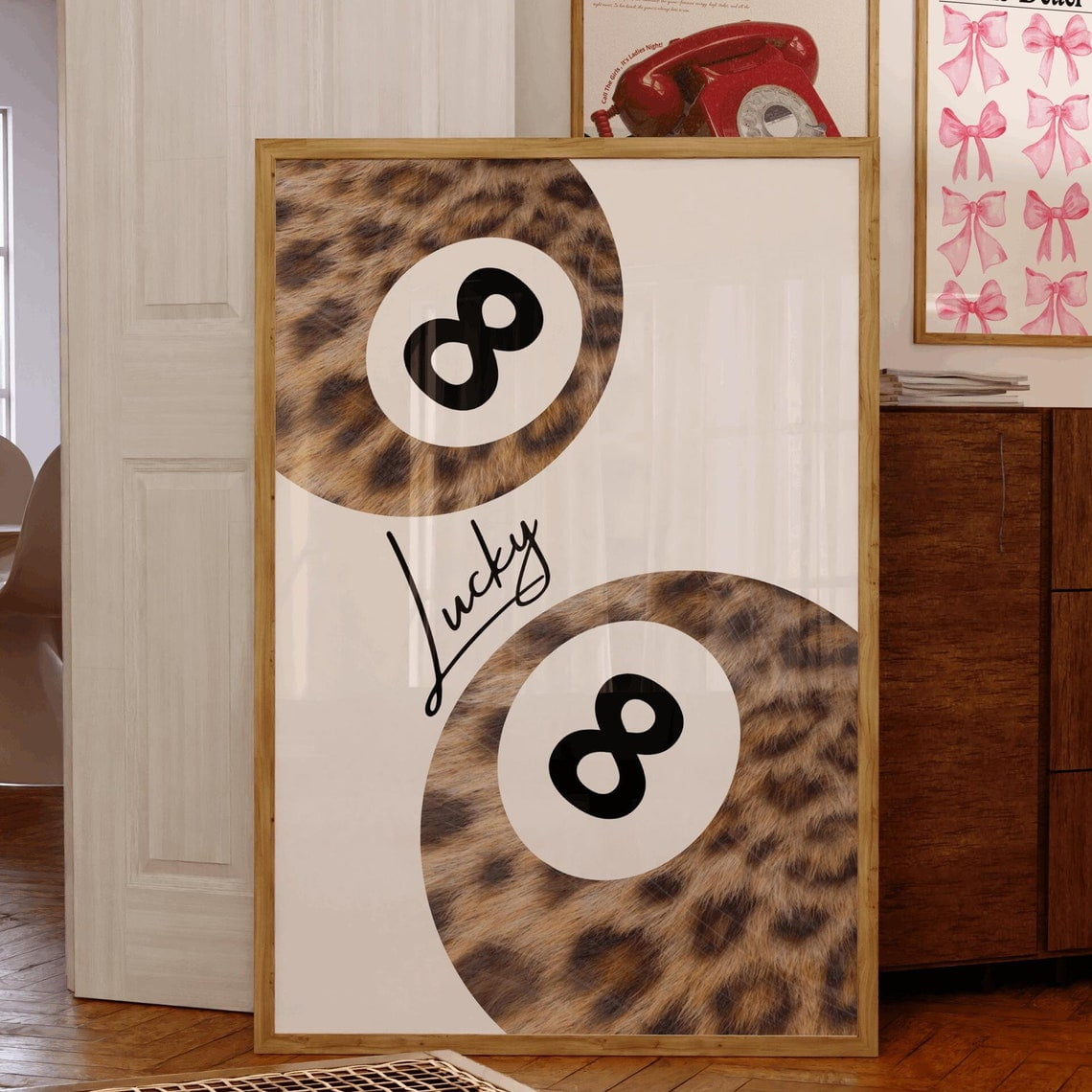 Pool Ball Print Lucky Ball Leopard Aesthetic Wall Art Preppy Posters ...