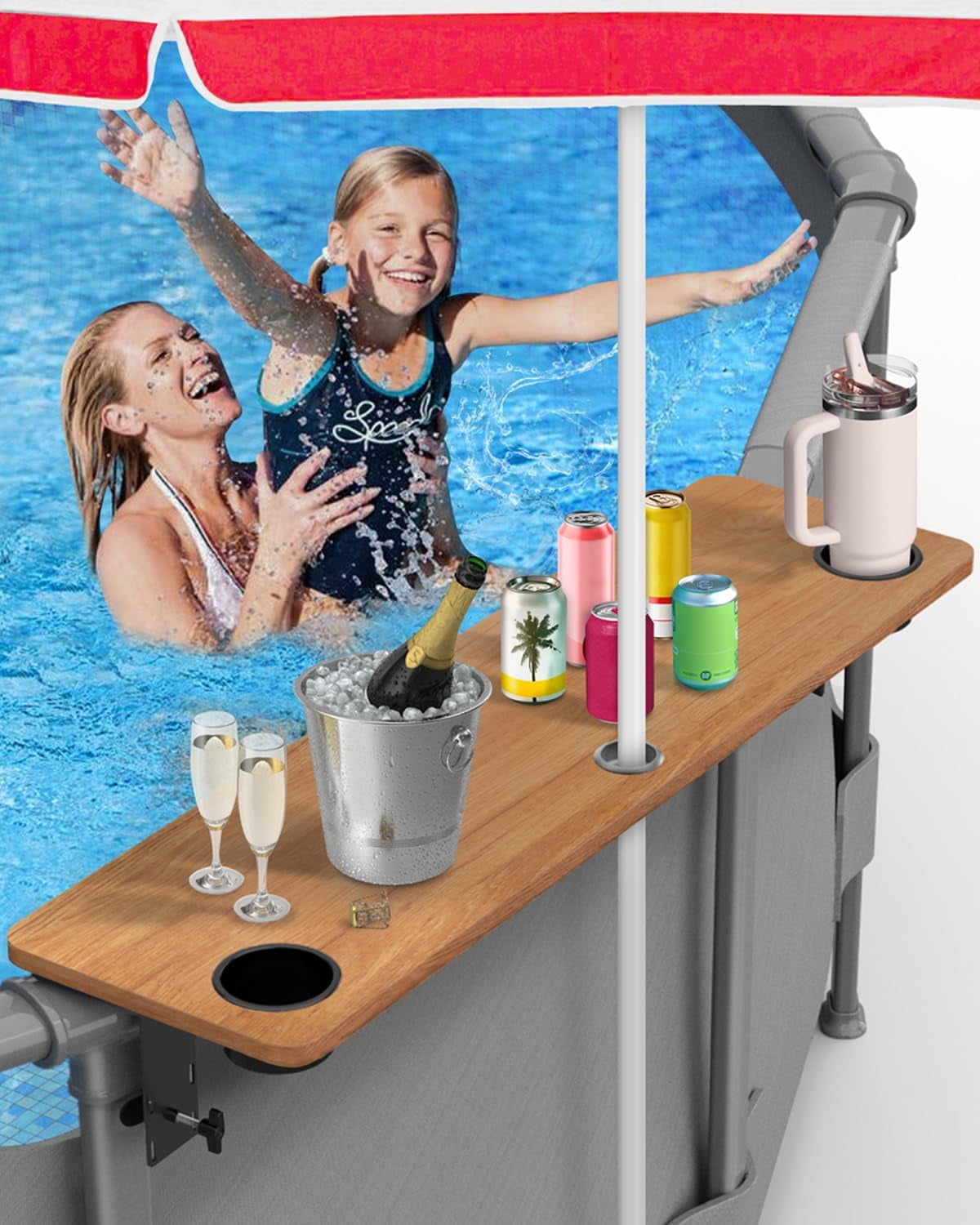 Pool Bar for Above Ground Pool - 41.7"*11.8" Waterproof PVC Wood Table ...