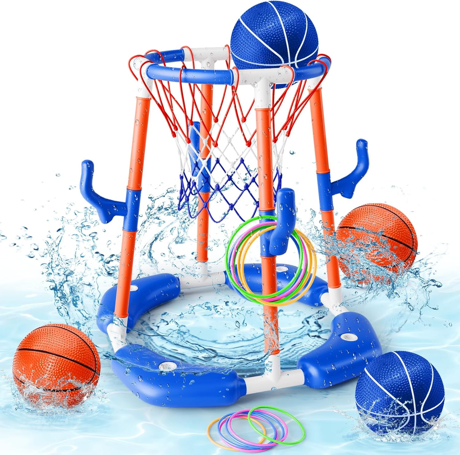 Pool Basketball Hoop, 2-in-1 Floating Pool Toys Ring Game with 4 Balls ...