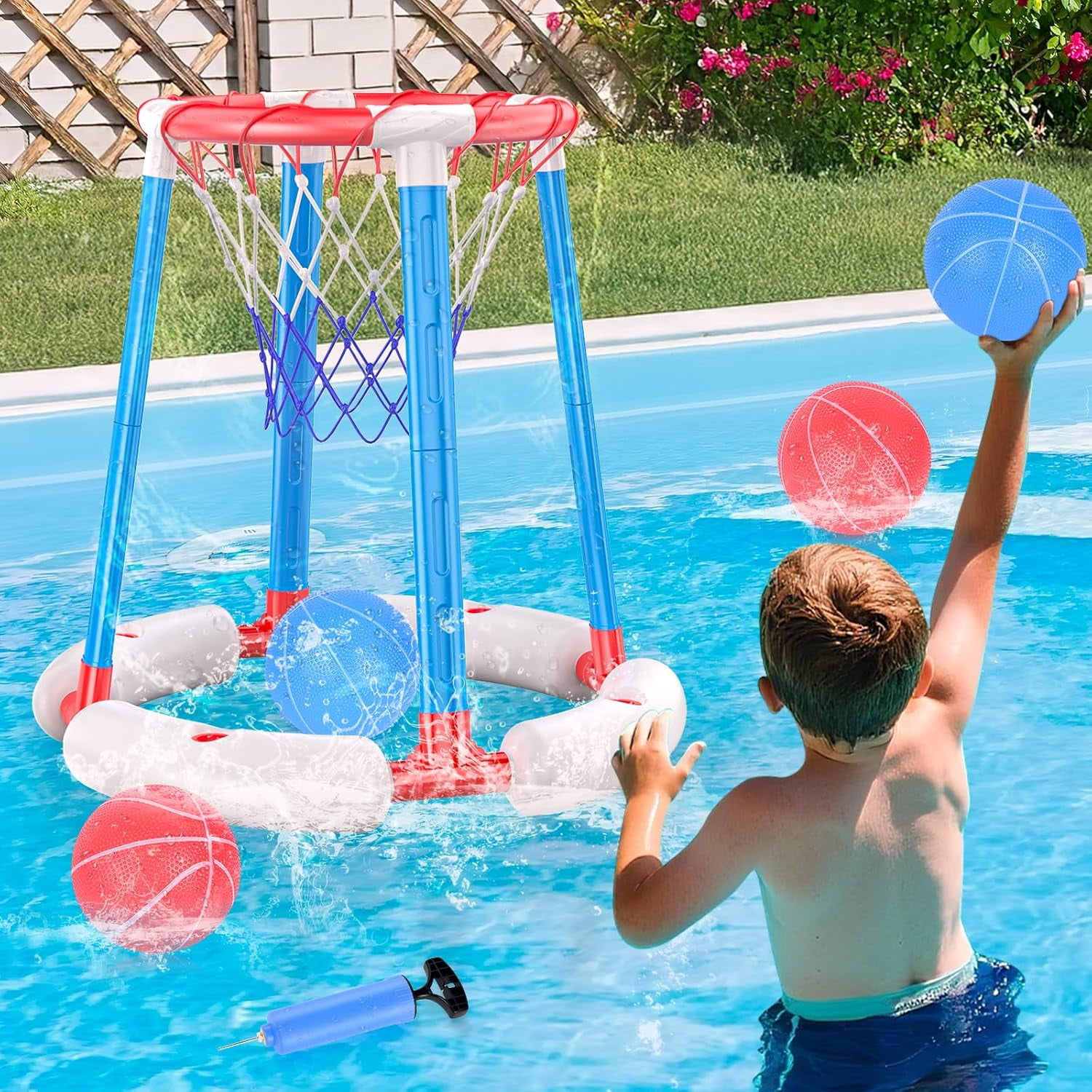 Pool Basketball Hoop with 4 Balls and Pump – Poolside & Floating ...