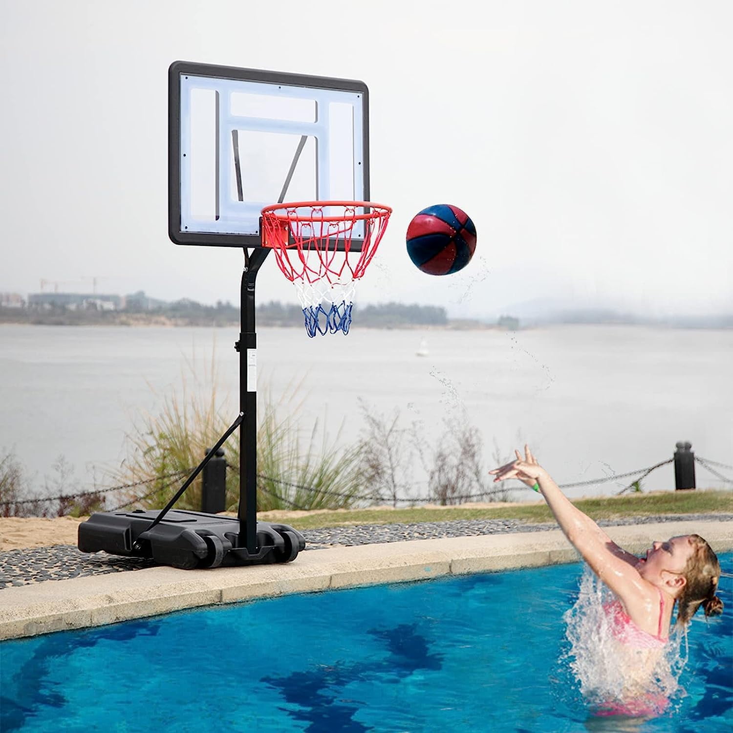 Pool Basketball Hoop Poolside Inground Adjustable Height 45"-53 ...