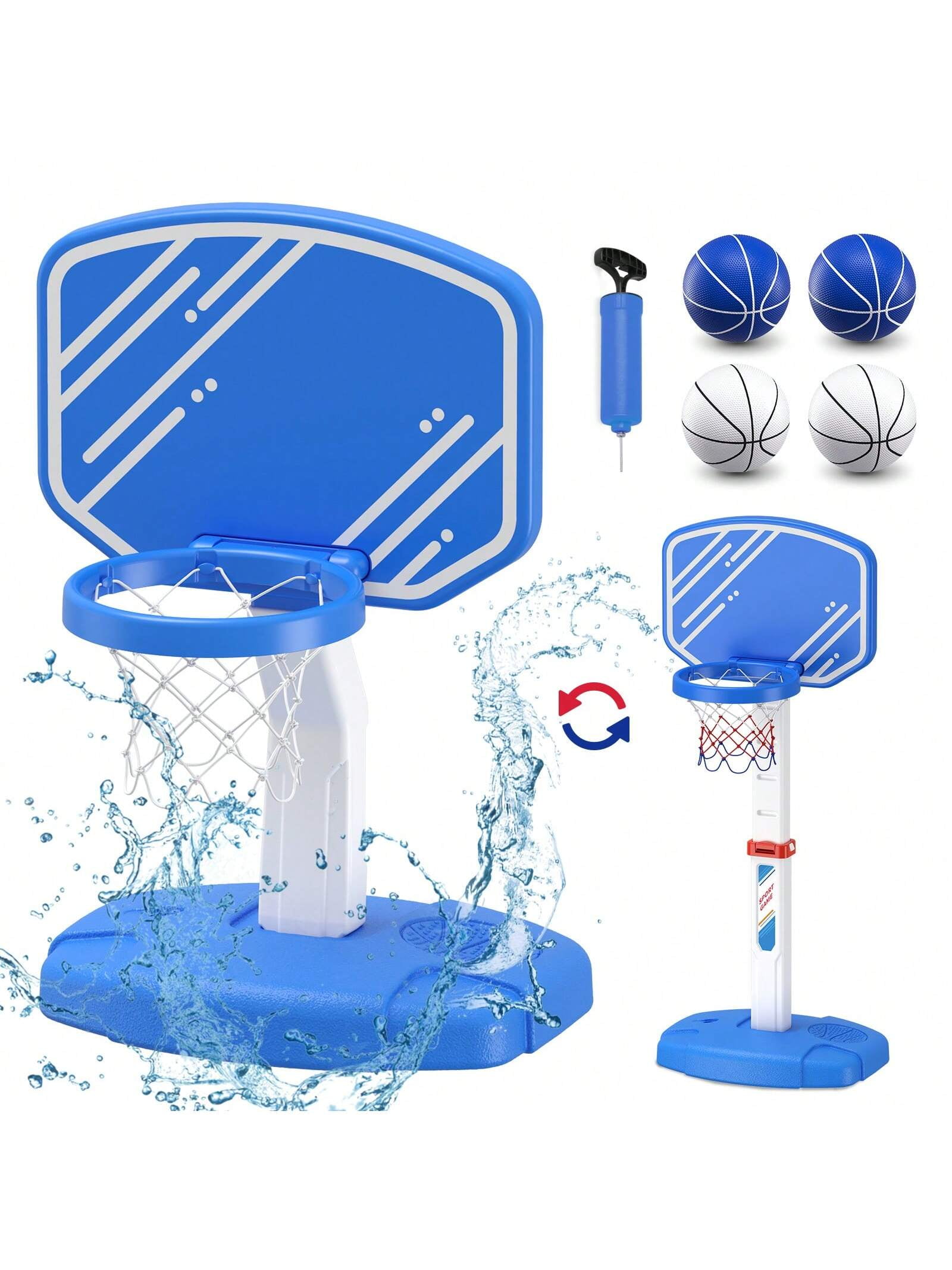 Pool Basketball Hoop Poolside, Pool Toys With Adjustable Height/4 Balls ...