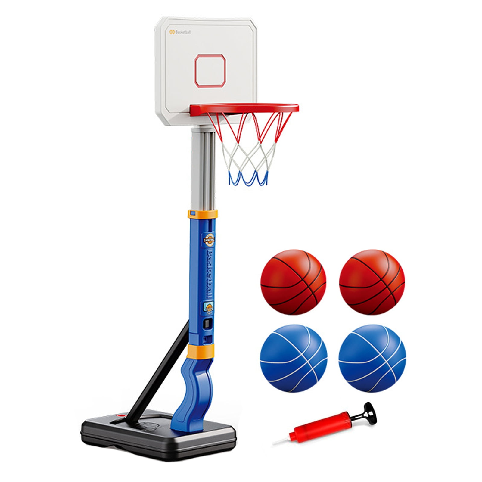 Pool Basketball Hoop Toy Set with 4 Balls Inflator Adjustable Height ...