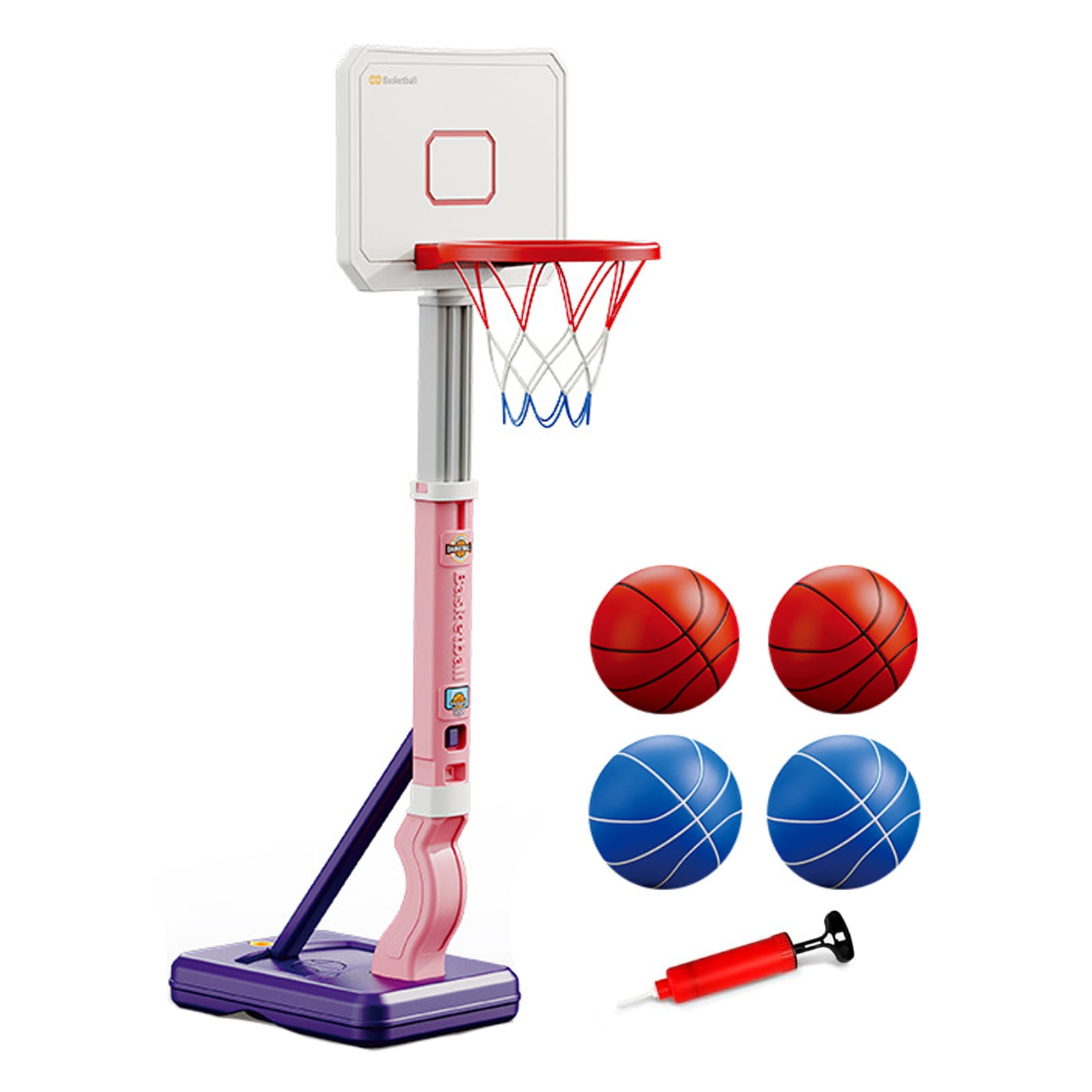 Pool Basketball Hoop Toy Set with 4 Balls Inflator Adjustable Height ...