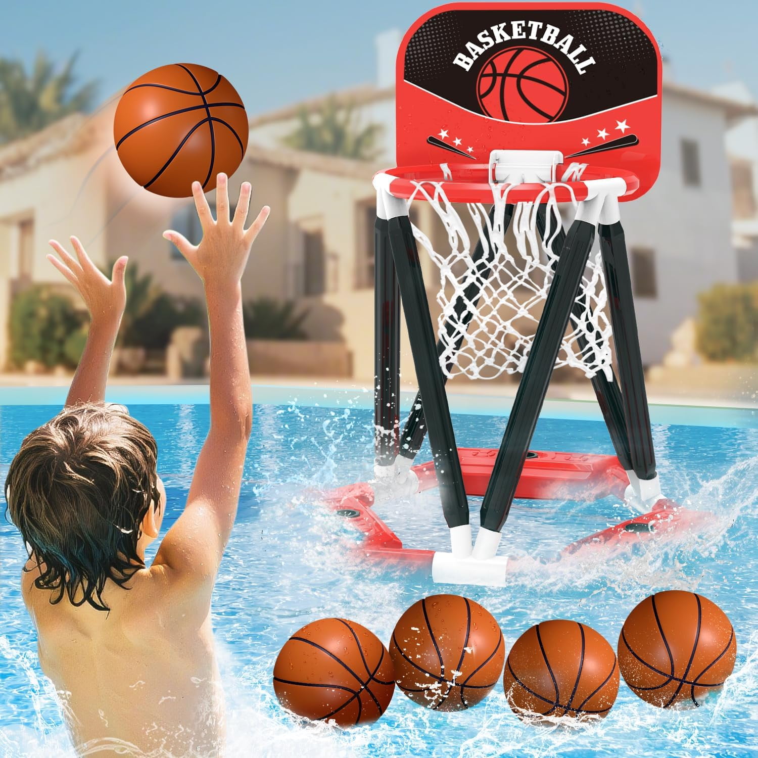 Pool Basketball Hoop Toys, Floating Basketball Hoop Pool Game with 4 ...