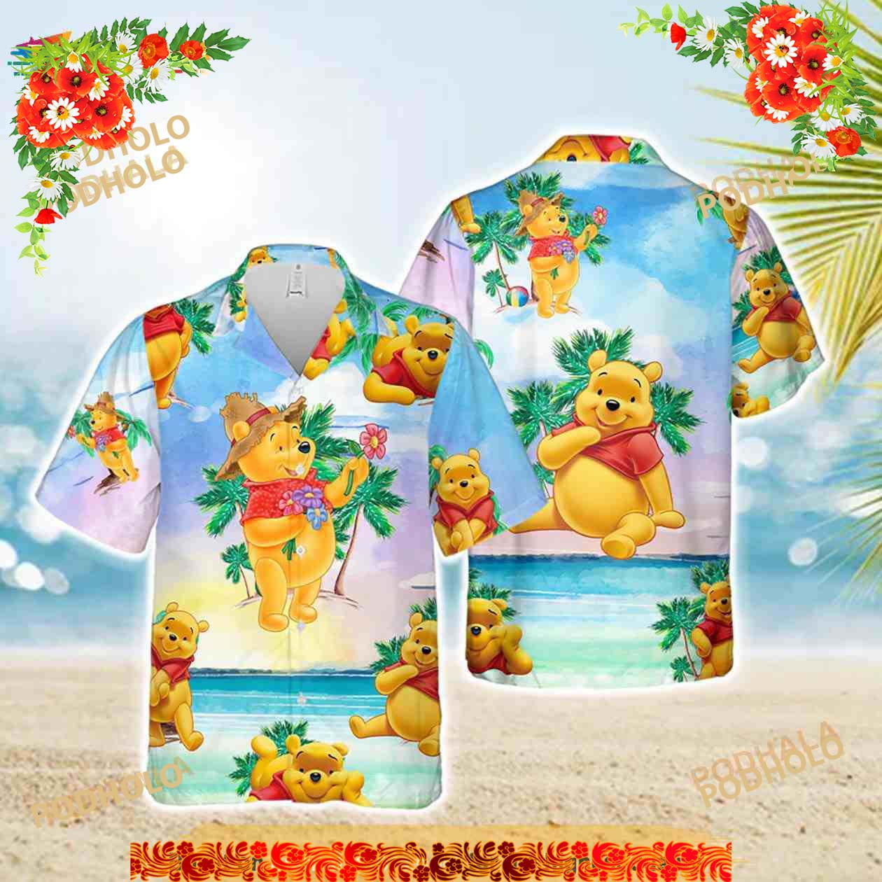 Pool Bear Surfing Funny Hawaiian Shirt, Pooh Lover Aloha Funny Hawaiian ...