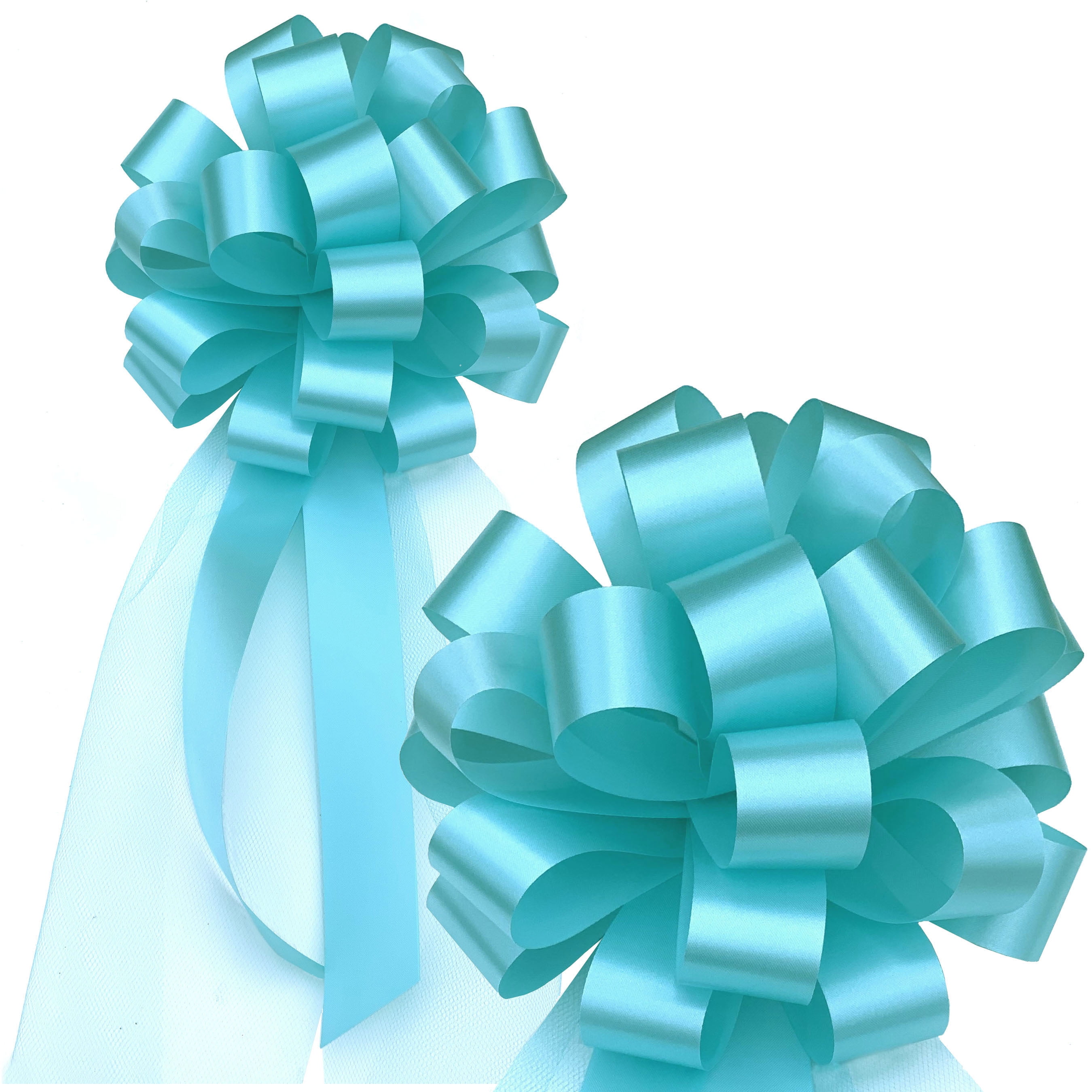 Pool Blue Pull Bows with Tulle Tails - 8" Wide, Set of 6, Easter ...