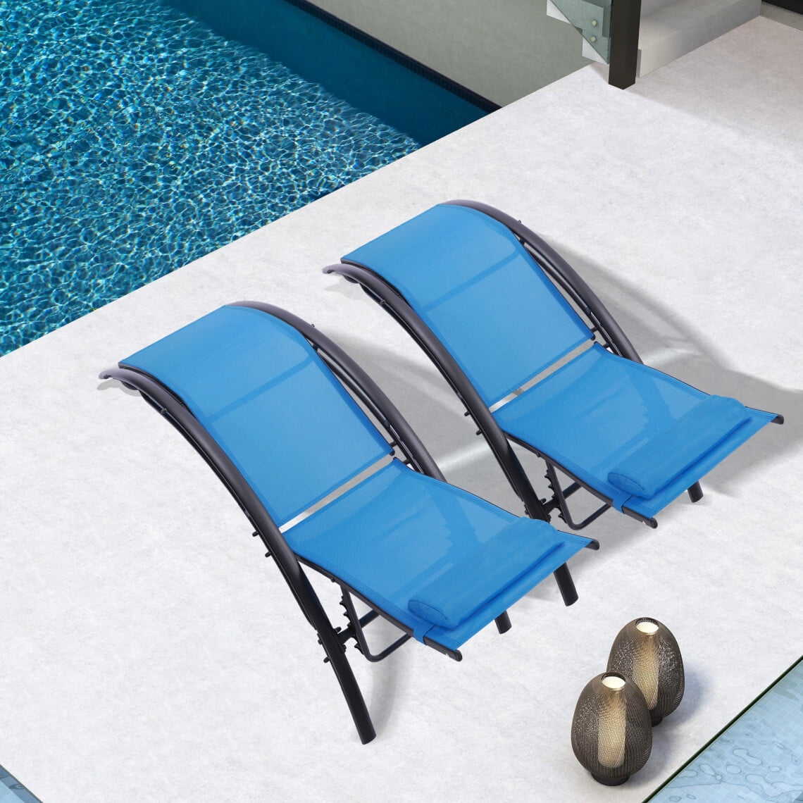 Pool Chaise Lounges with Adjustable Backrest and Breathable Textilene ...