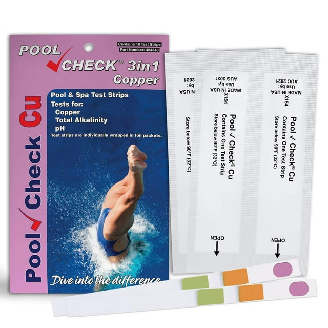 Pool Check Copper 3-in-1 Pool & Spa Testing Strips, 10 individually ...