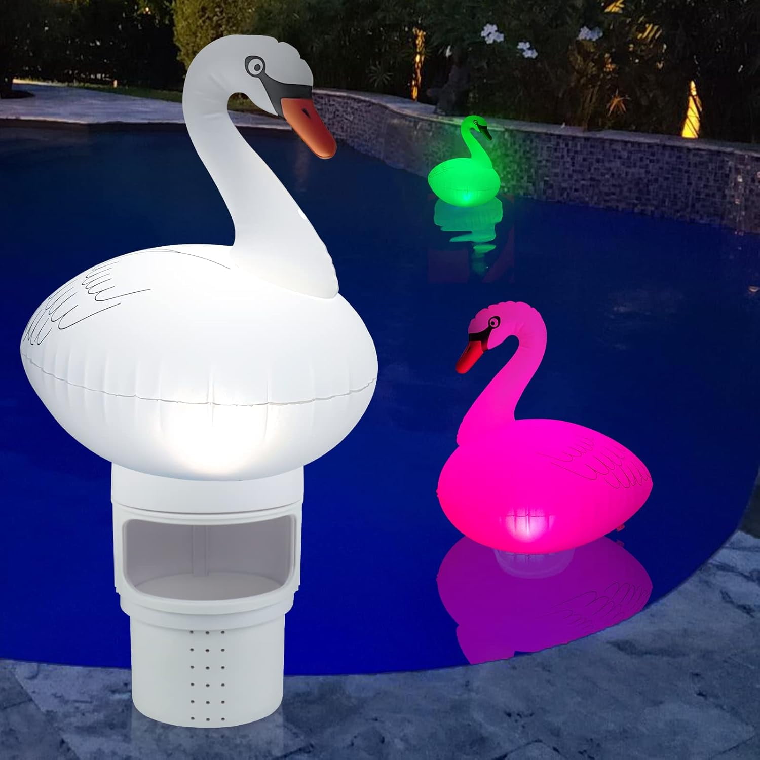 Pool Chlorine Floater,Floating Pool Chlorine Dispenser with Solar Swan ...