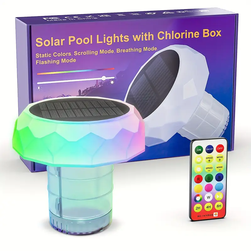 Pool Chlorine Floater with Multicolor Solar Light, Chlorine Tablet ...