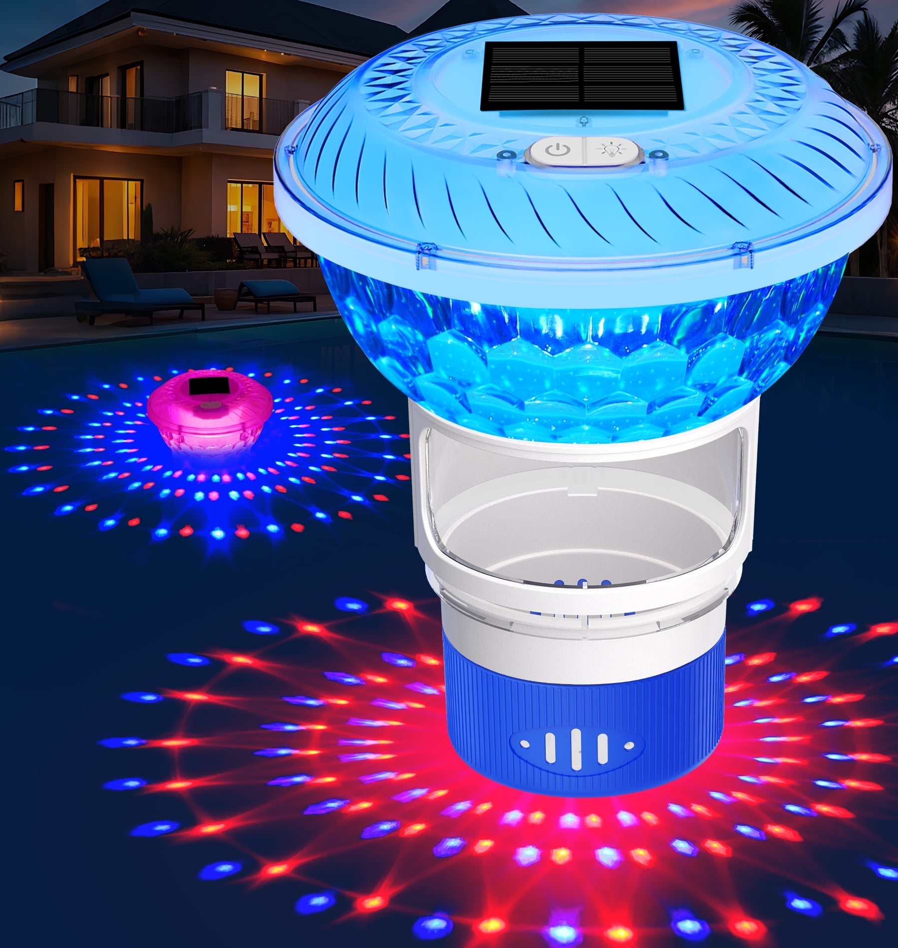 Blufree Pool Chlorine Floater, Floating Dispenser with Solar Lights ...