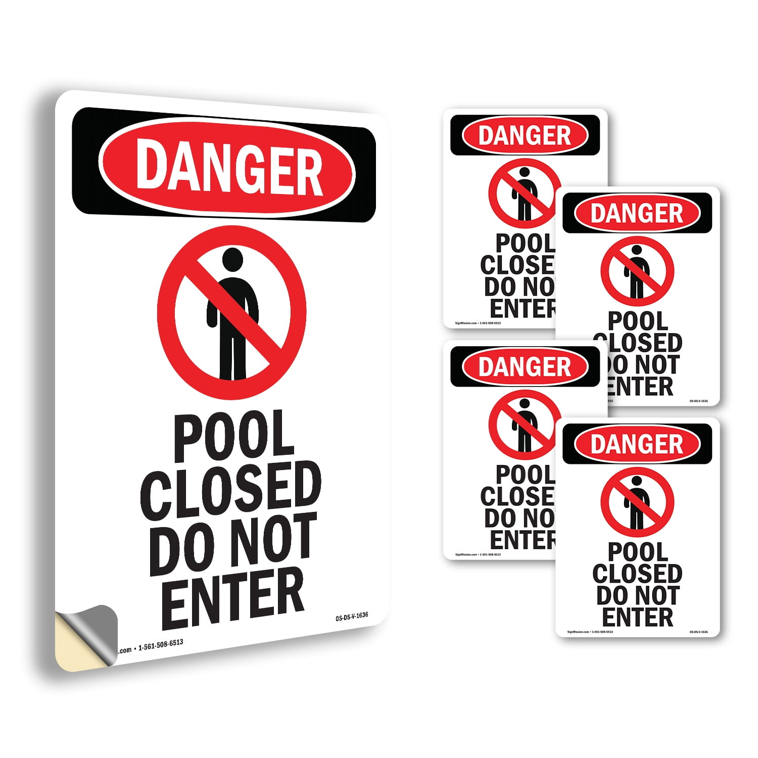 Pool Closed Do Not Enter OSHA Danger Vinyl Decal Label 7 Inch x 5 Inch ...