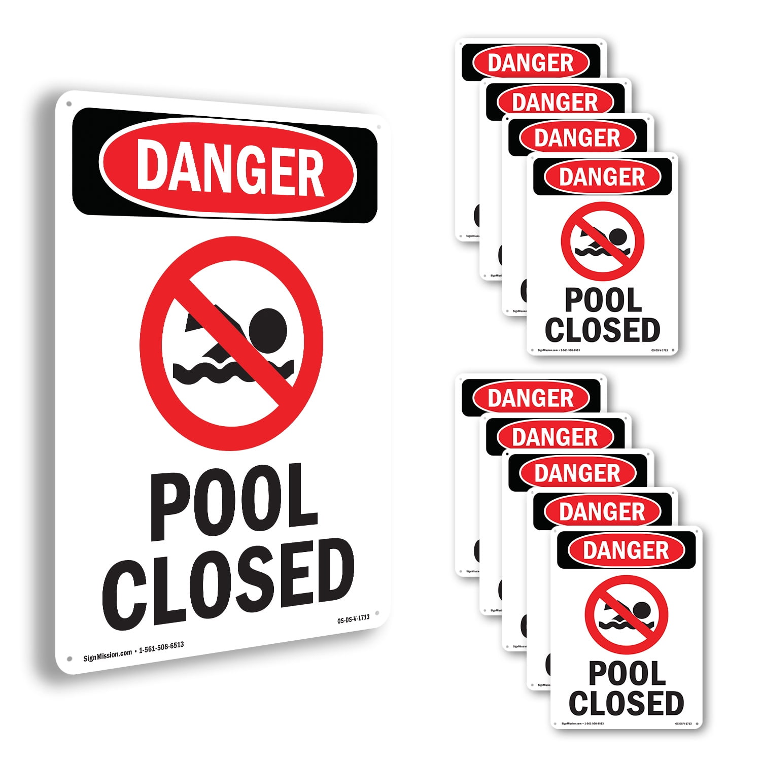 Pool Closed OSHA Danger Rigid Plastic Sign 10 Inch x 7 Inch - 10 Pack ...