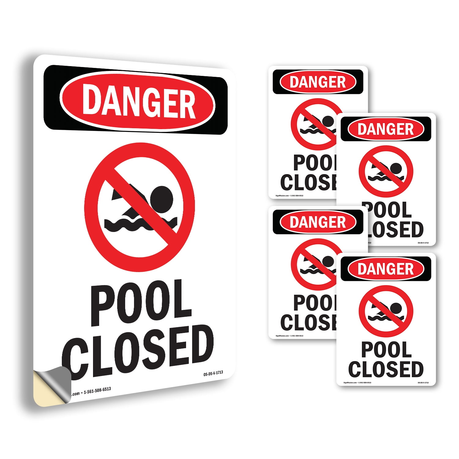 Pool Closed OSHA Danger Vinyl Decal Label 10 Inch x 7 Inch - 5 Pack ...