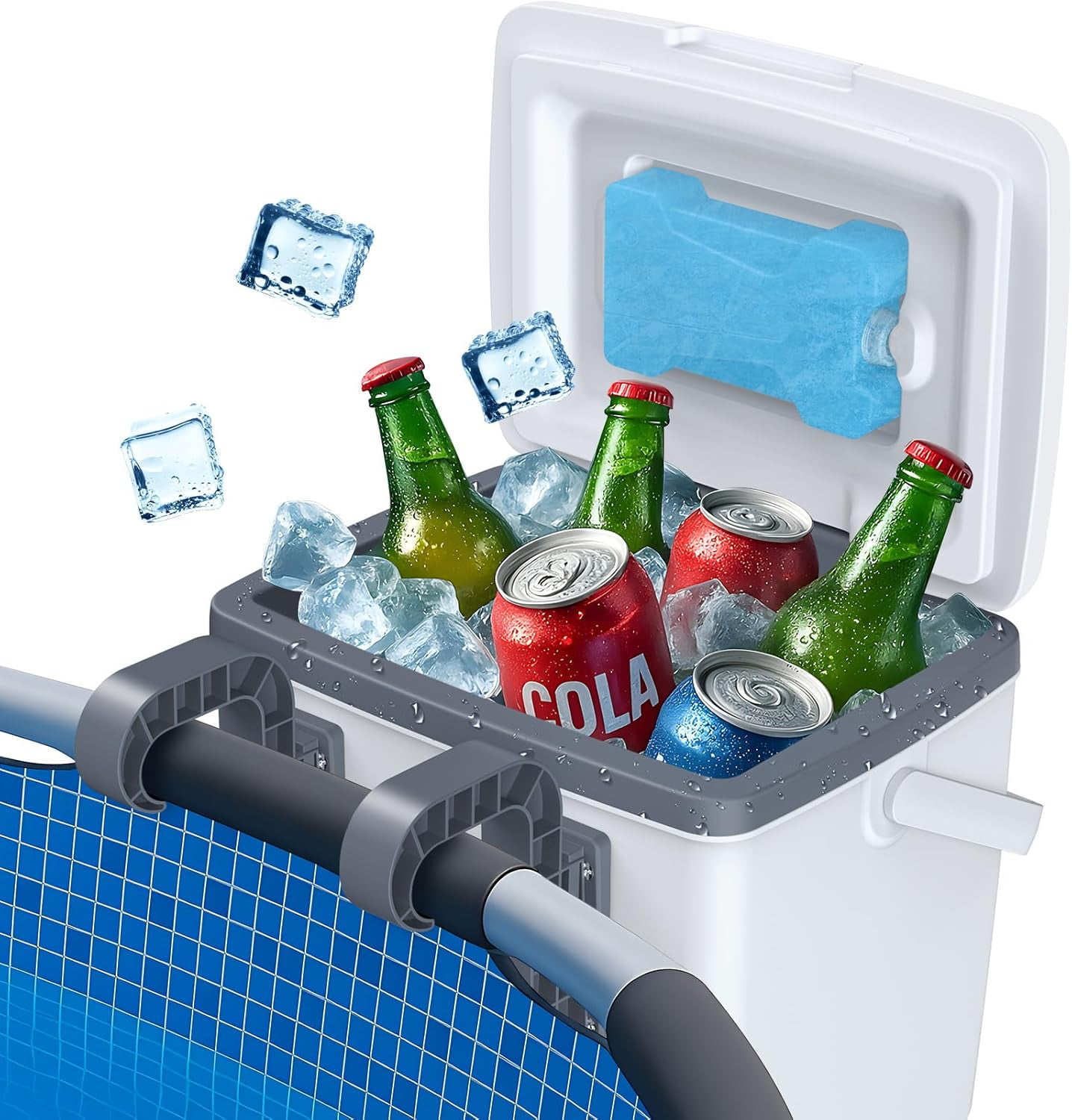 Pool Cooler, 13L Insulated Cooler Hard Cooler with Ice Crystal Box ...