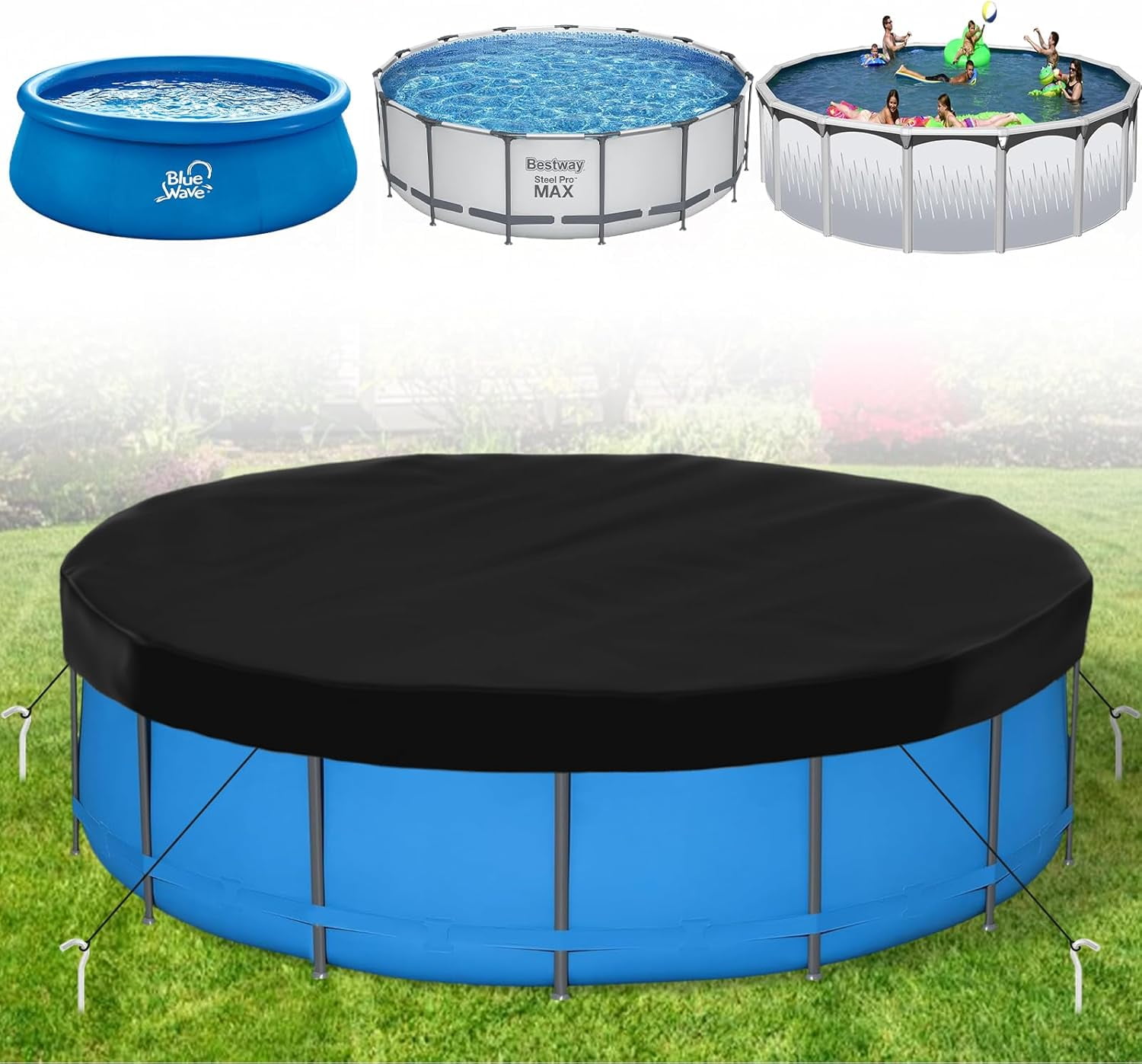 Pool Covers for Round Above Ground Pools, Heavy-Duty Oxford Fabric ...