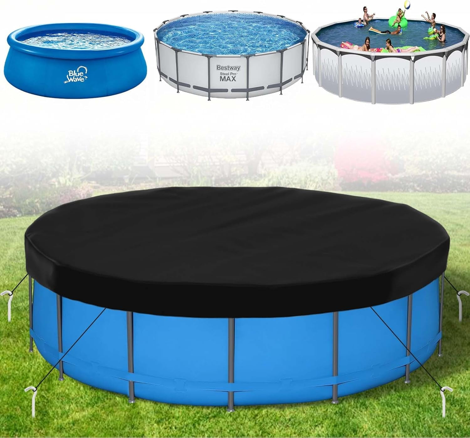 Pool Covers for Round Above Ground Pools, Heavy-Duty Oxford Fabric ...