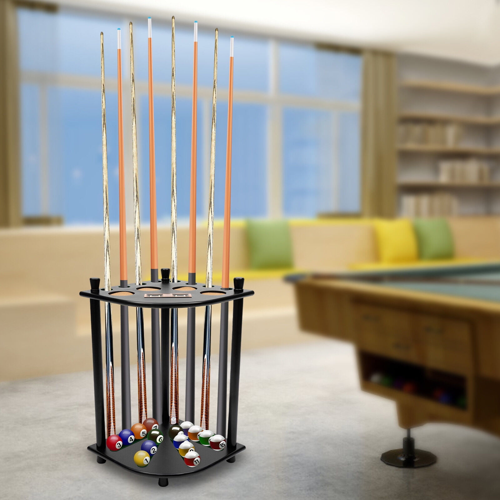 Pool Cue Holder Hold 8 Billiard Pool Sticks Ball Floor Stand Table ...