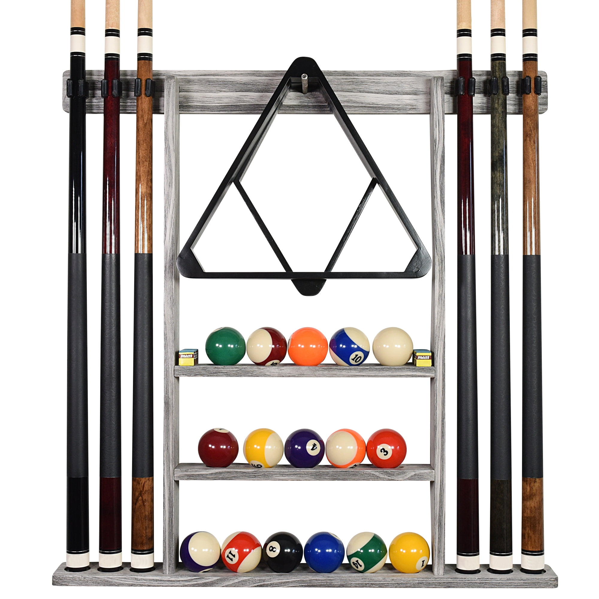 Pool Cue Rack - Pool Stick Holder Wall Mount with 16 Ball Holders & 6 ...