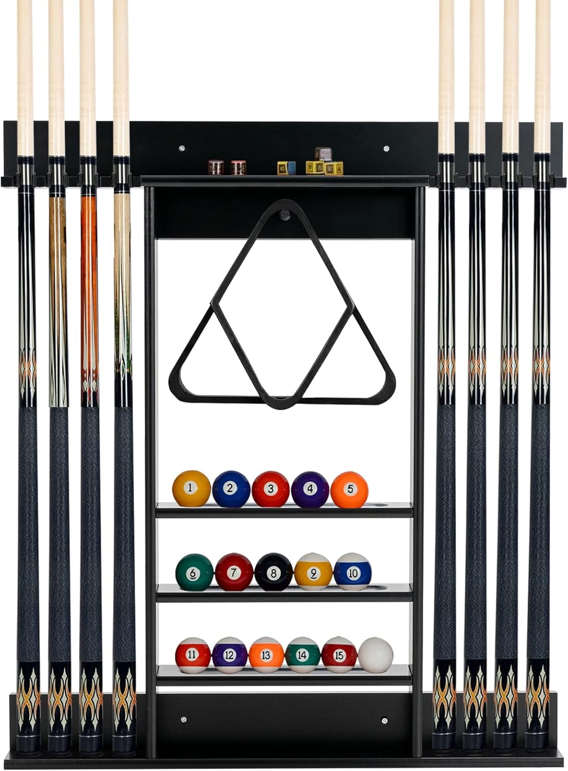 Pool Cue Rack, Wall Mounted Billiard Stick Holder, Made of Solid Pine ...
