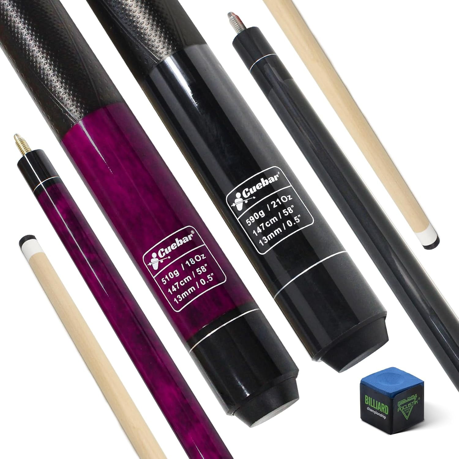 Pool Cues Set of 2, 58 Inch Pool Sticks for Adults, 2-Piece House Bar ...