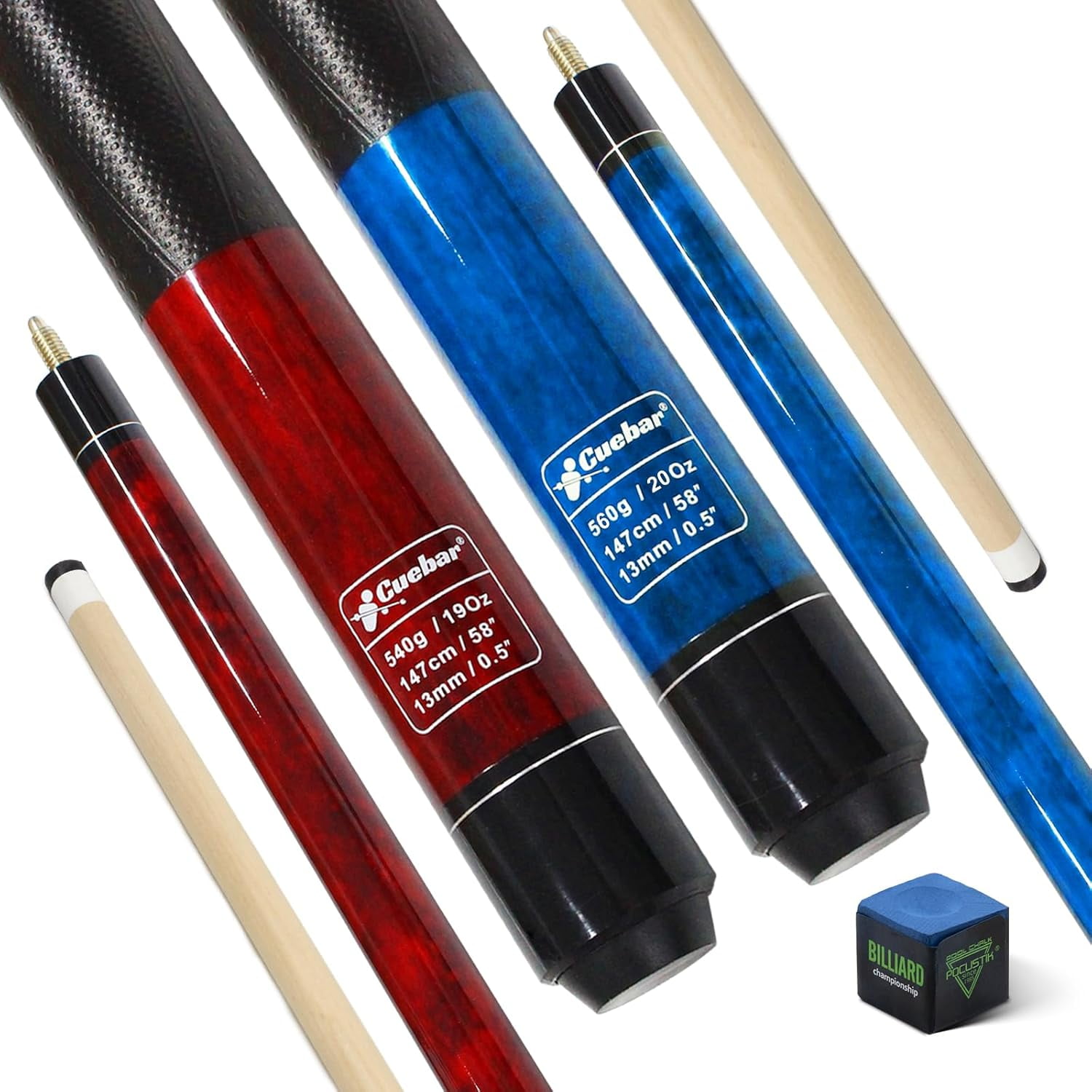 Pool Cues Set of 2, 58 Inch Pool Sticks for Adults, 2-Piece House Bar ...