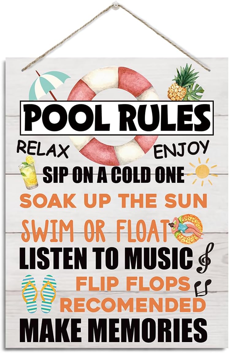 Pool Decor, Rustic Hanging Wood Plaque Sign, Summer Vocation Decor Sign ...