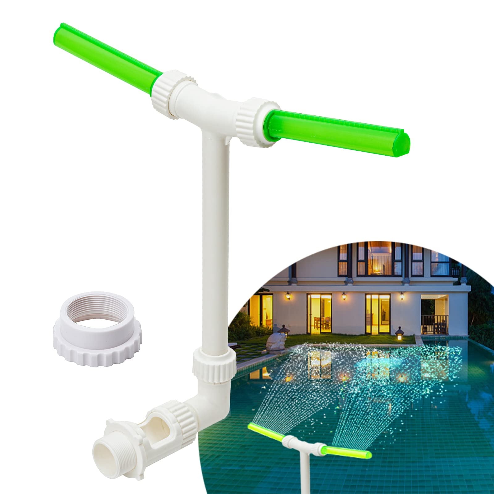 Pool Dual Head Water Fountain with Green LED Light, Dual Spray Water ...