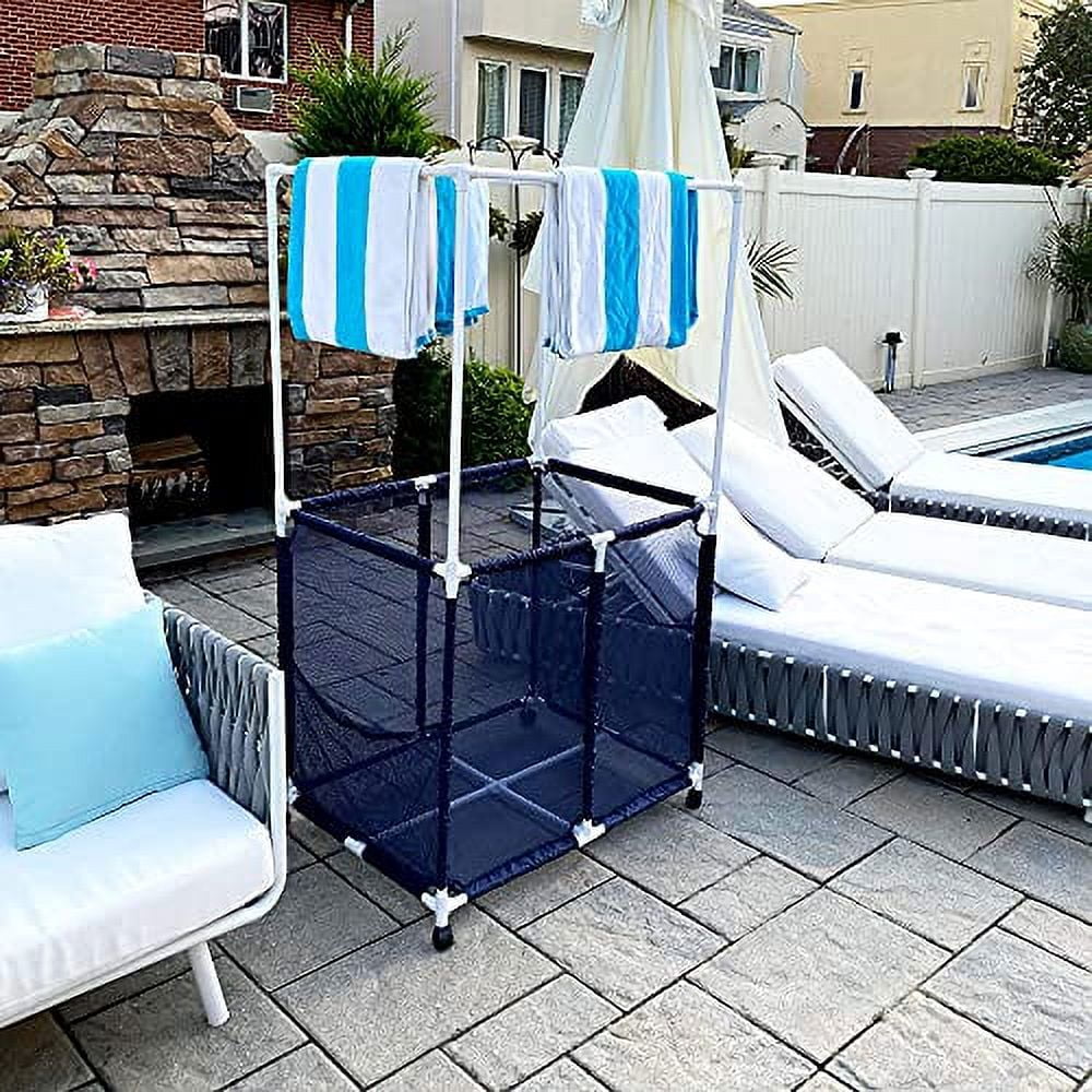 Pool Equipment Holder with Towel Drying Bars, Mesh Rolling Multi Use ...