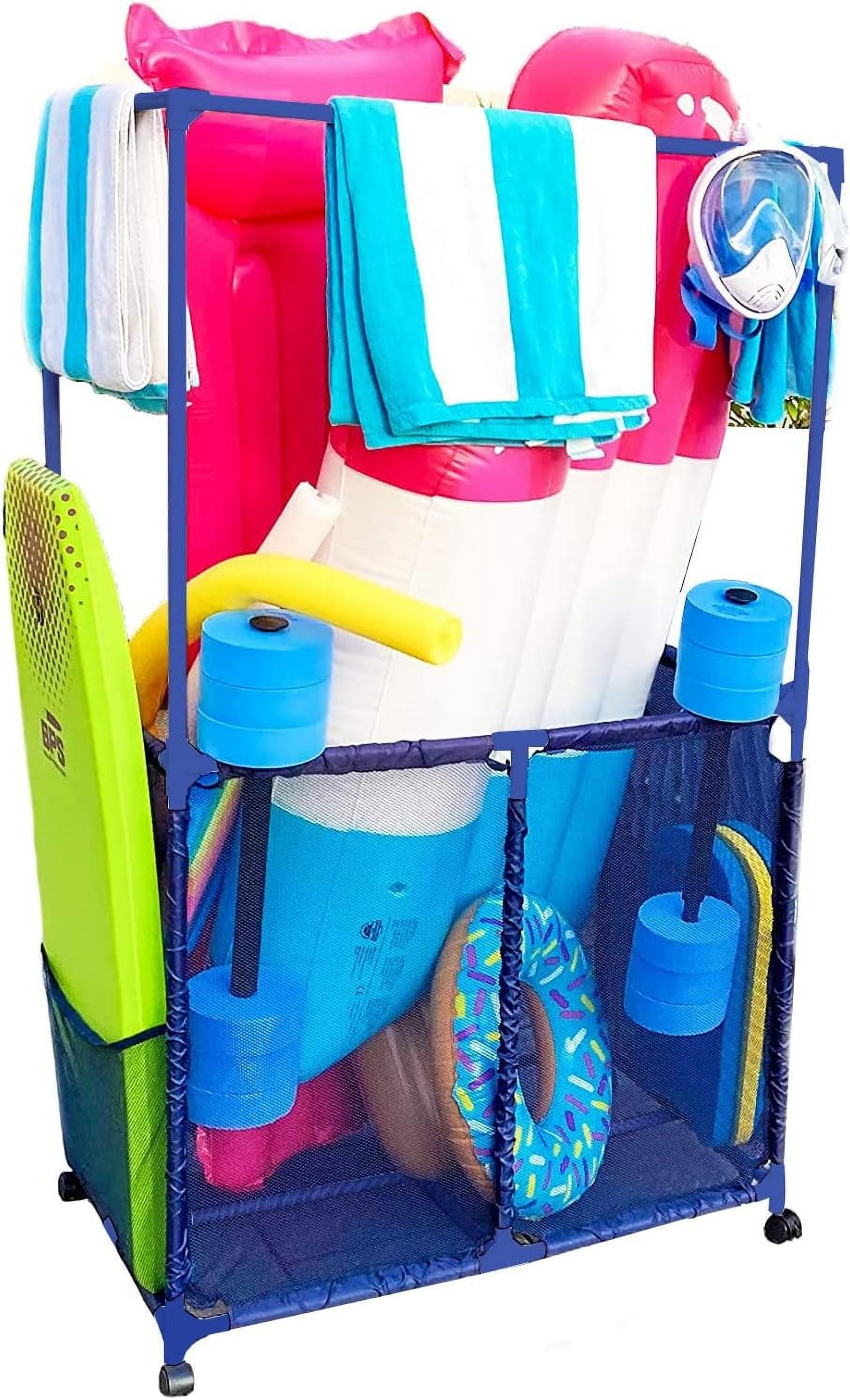 Pool Equipment Holder with Towel Drying Bars, Mesh Rolling Pool Storage ...