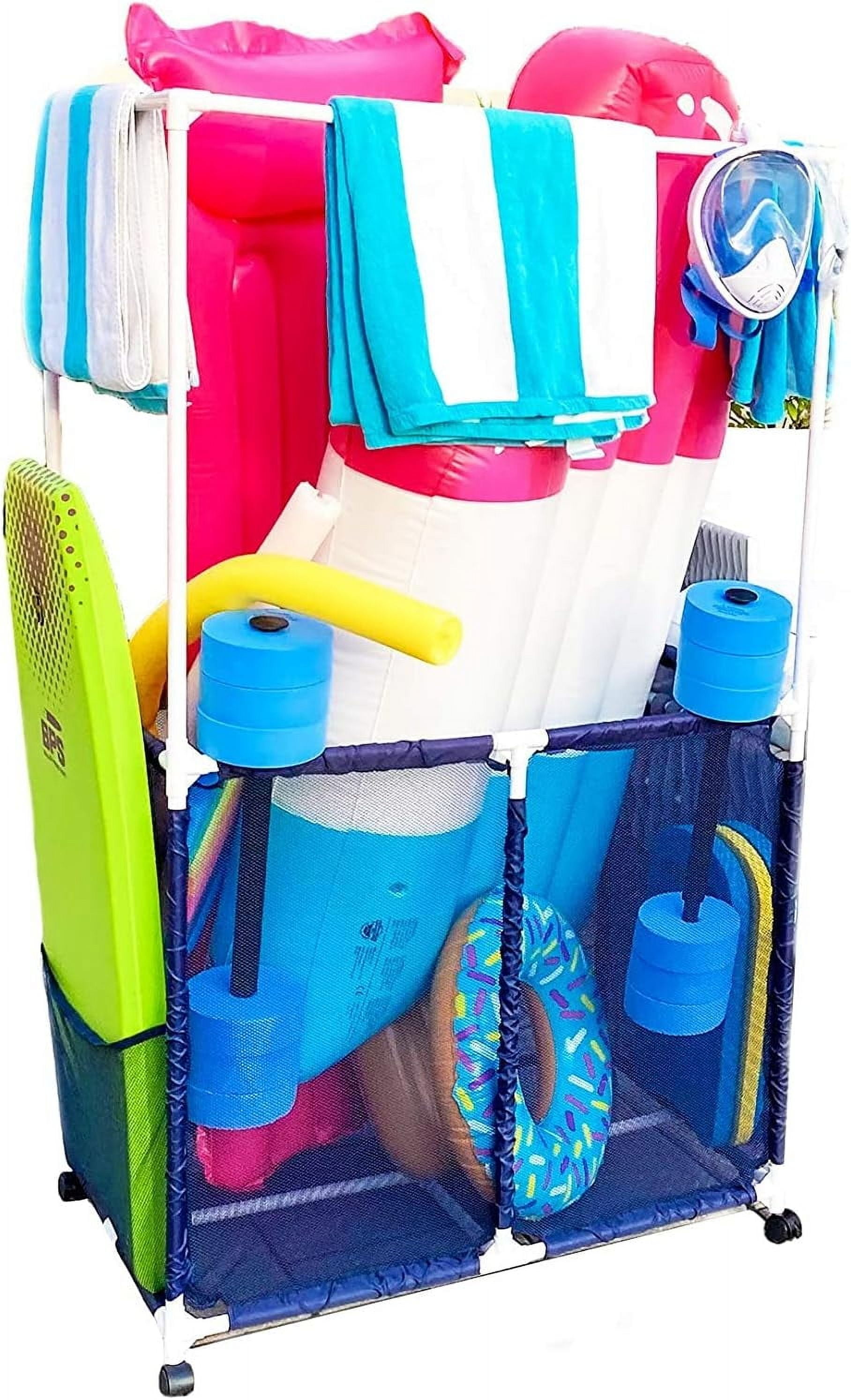 Pool Equipment Holder with Towel Drying Bars, Mesh Rolling Multi Use ...