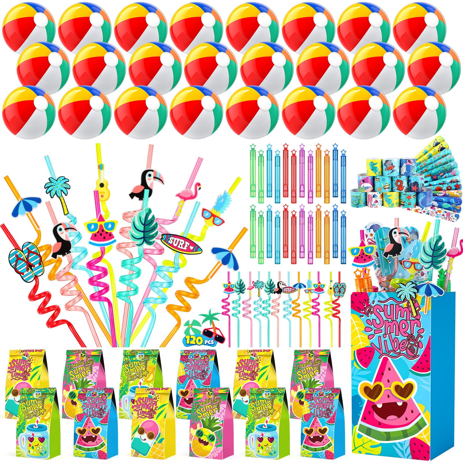Pool FavorsUMRT and Beach Favors - 120 PCS Bag Stuffers Including Beach Balls, Summer Theme ...