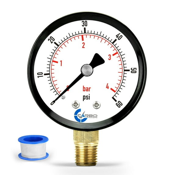 Pool Filter Pressure Gauge - Black Steel Case, 1/4"NPT, Low Mnt 60 PSI ...