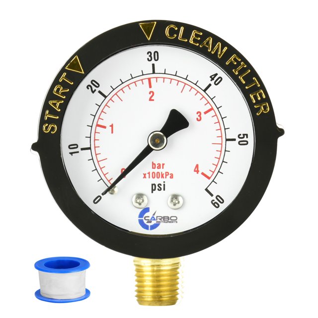 Pool Filter Pressure Gauge, CARBO INSTRUMENTS, Clean Filter Indicator ...