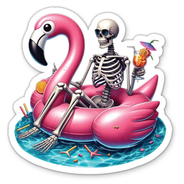 Pool Float And Skeleton Vacation Sticker Phone Decal Water Bottle Stickers Car Decals, Laptop ...