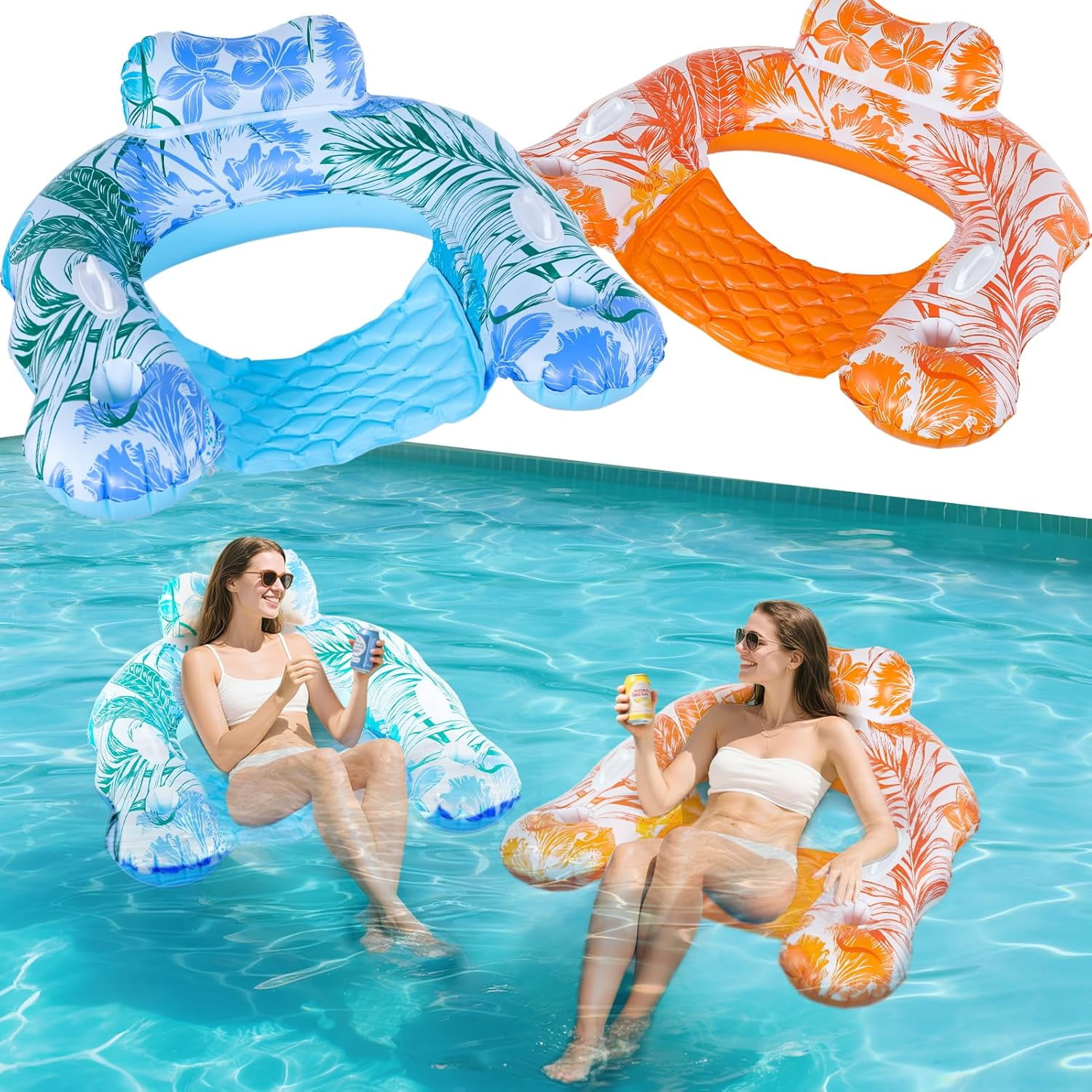 Pool Float Chair with Handle - 2pcs Extra Large Inflatable Pool Chair Floats Adult Size, Lake ...