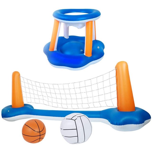 Weanas Swimming Pool Float Set: Volleyball Net, Basketball Hoop & Balls ...