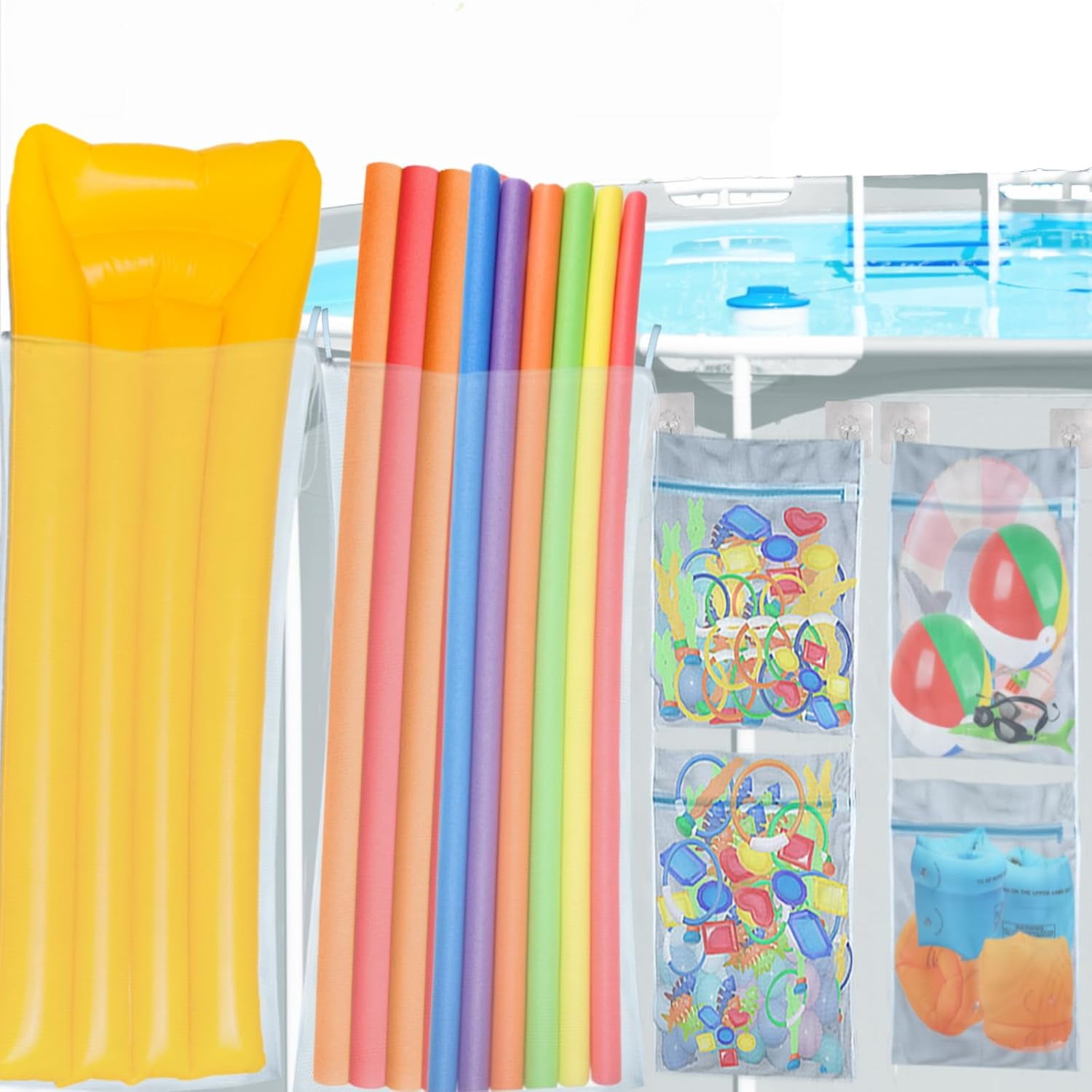 Pool Float Storage!6-Pack Pool Mesh Storage Bags for Toys,Pool Noodles ...
