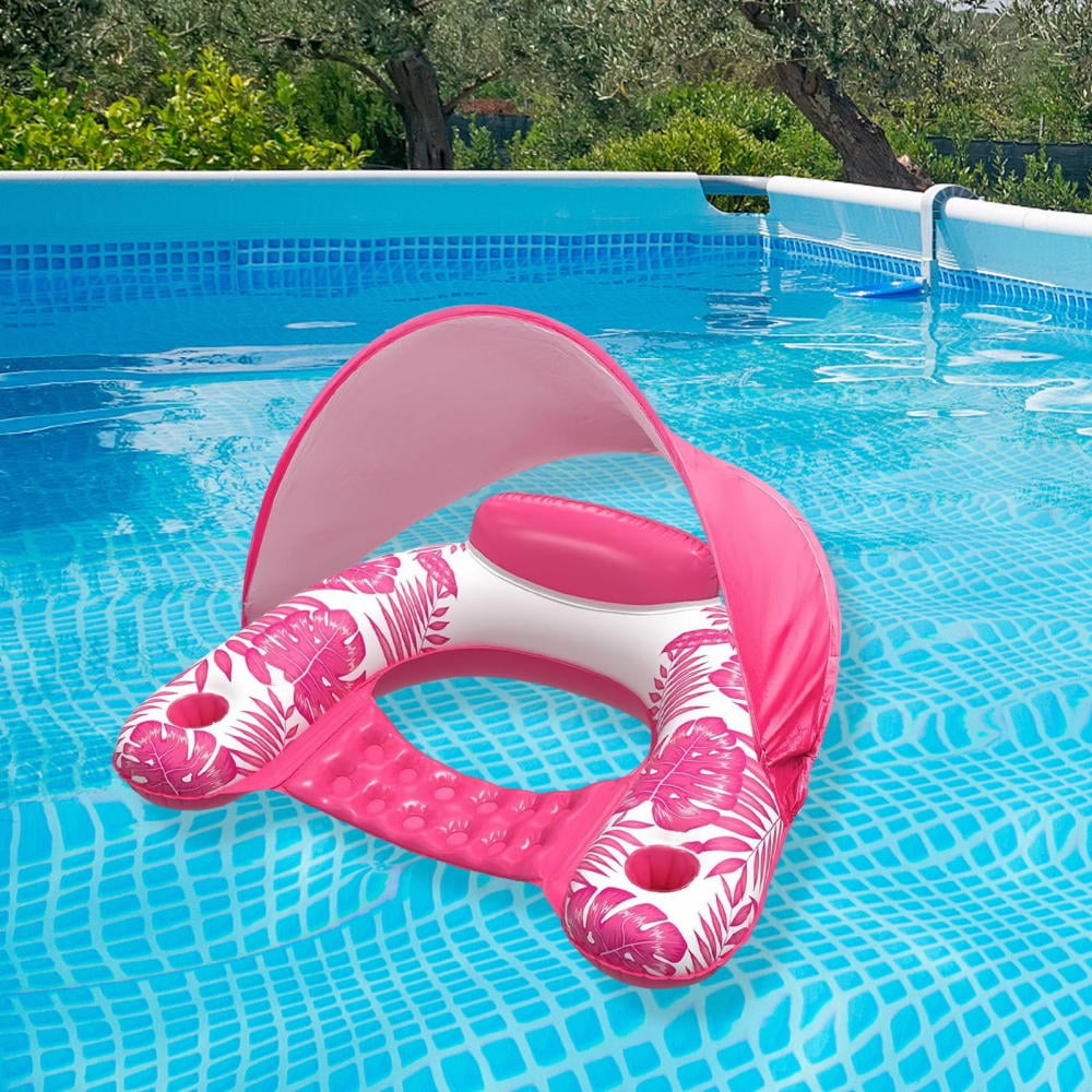 Pool Float with Shade Covered Pool Float Inflatable Heavy Duty Floatie ...