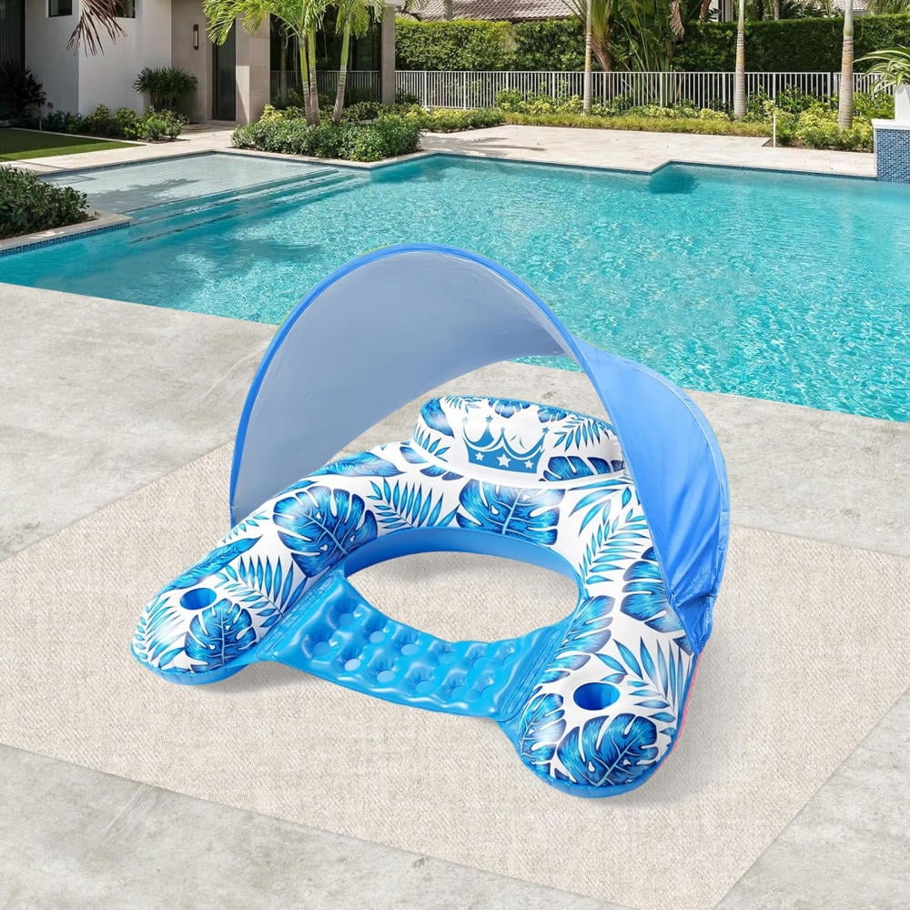 Pool Float with Shade Covered Pool Float Inflatable Heavy Duty Floatie ...