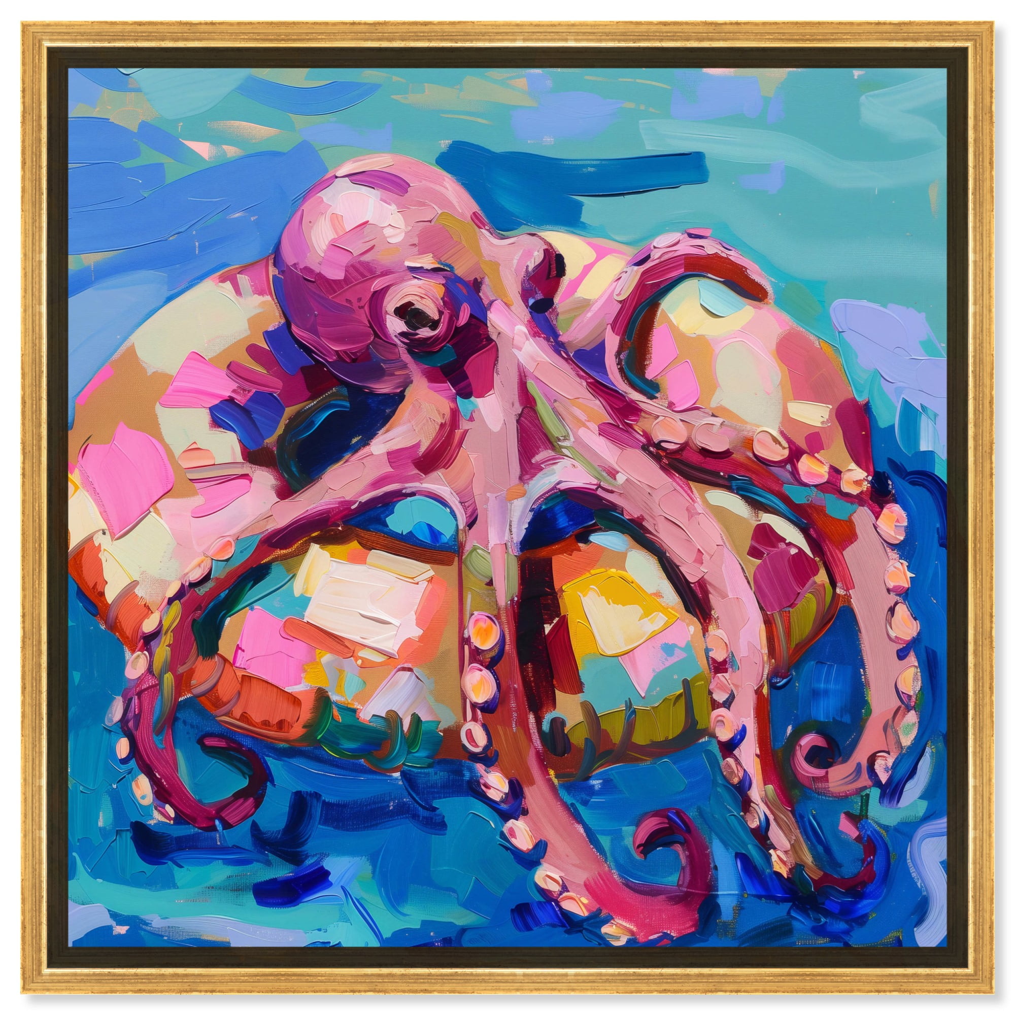 Pool Floatie Octopus Canvas Trendy Animal Art by Art Remedy, Gold Frame ...
