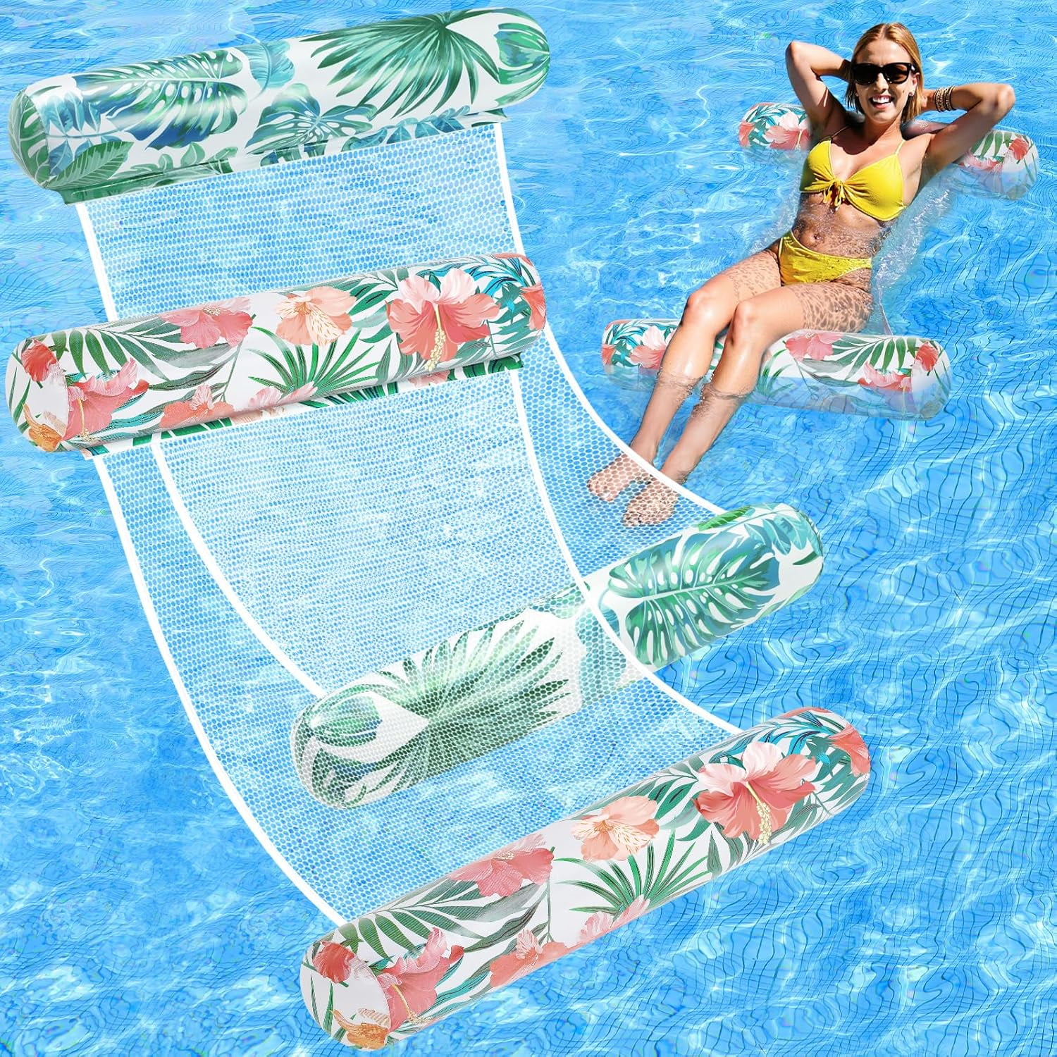 Pool Floats - 2 Pack Inflatable Pool Floats Rafts, 4-in-1 Pool Floaties ...