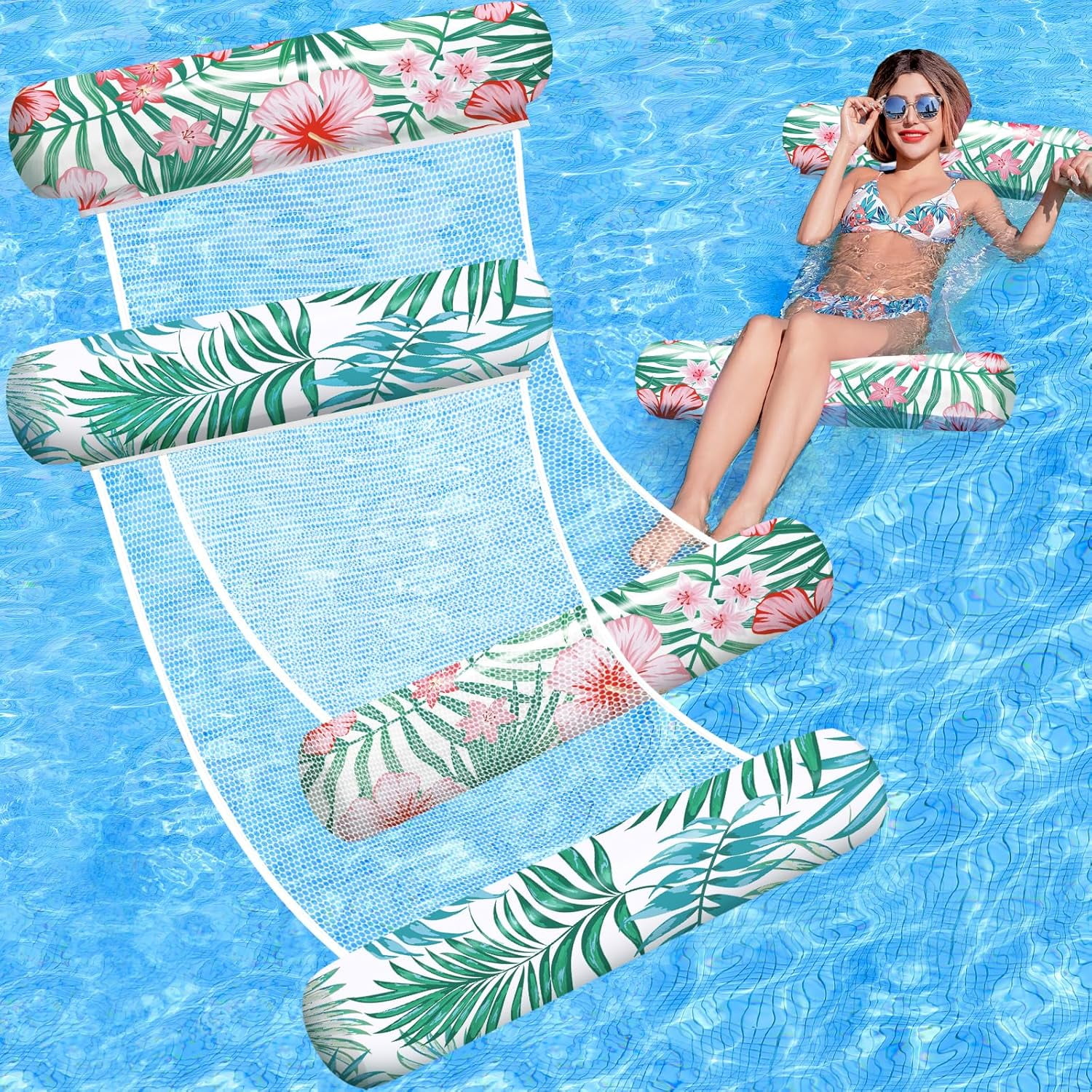 Pool Floats Adult, 2 Pack Inflatable Pool Floats, 4-in-1 Multi-Purpose ...