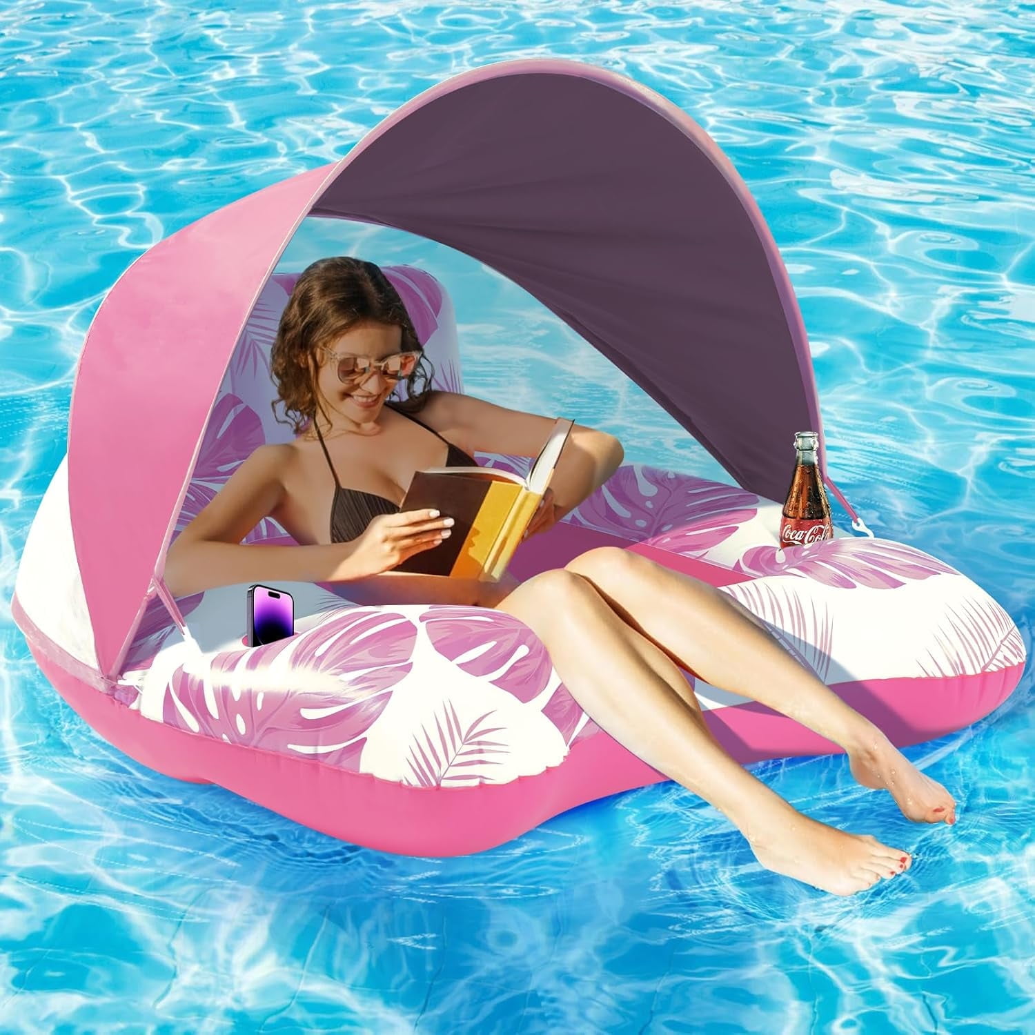 Pool Floats Adult with Canopy, XL Inflatable Pool Floaties for Adults Heavy Duty, Pool Chair and ...