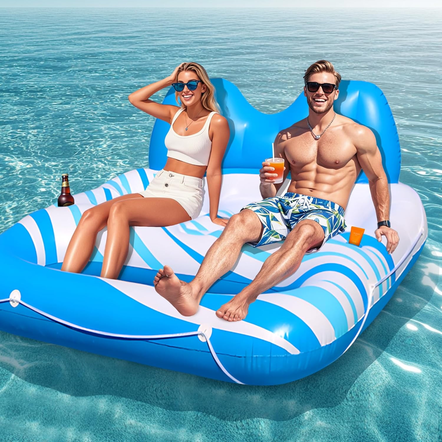 Pool Floats Adult - Inflatable Tanning Pool, Extra Large Pool Floats for Adults Heavy Duty Water ...